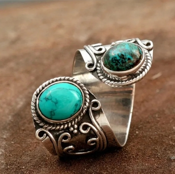 Hand Crafted | Jewelry | Bohemian Silver Turquoise Wrap Ring Adjustable ...